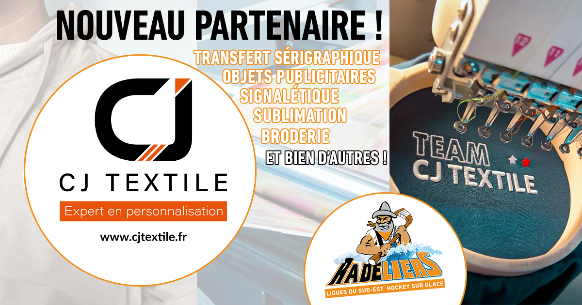 CJ Textile, nouveau partenairiat des ligues de hockey sur glace.